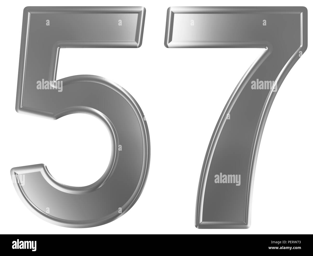 Numeral 57, fifty seven, isolated on white background, 3d render Stock ...