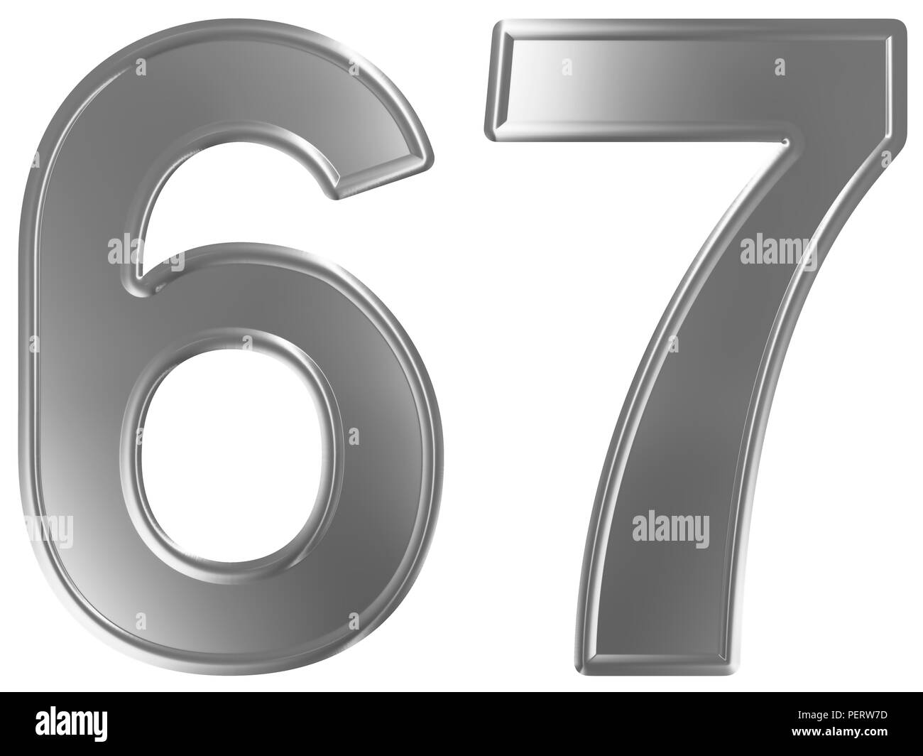 Numeral 67, sixty seven, isolated on white background, 3d render Stock ...