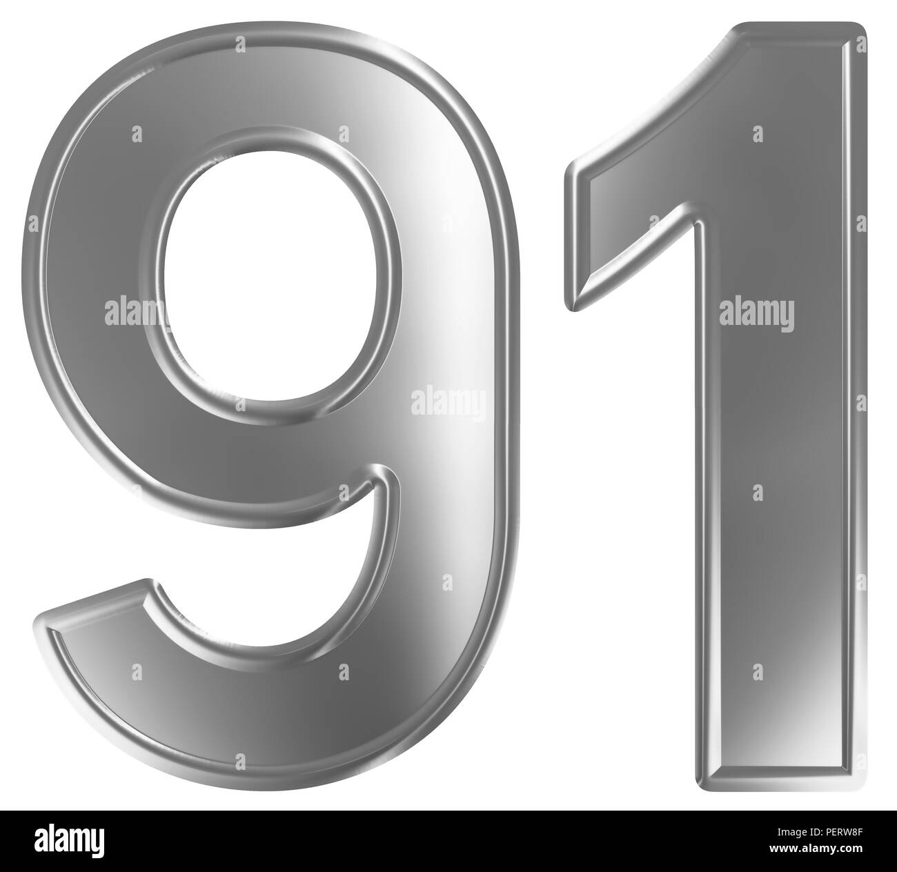 Numeral 91, ninety one, isolated on white background, 3d render Stock Photo - Alamy