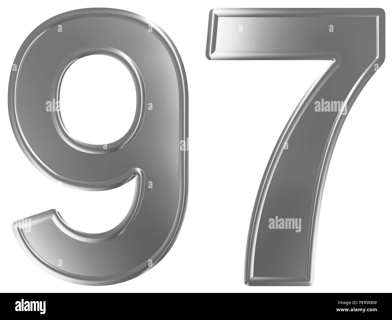 Numeral 97, ninety seven, isolated on white background, 3d render Stock ...