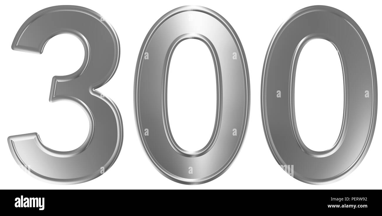 Numeral 300, three hundred, isolated on white background, 3d render ...