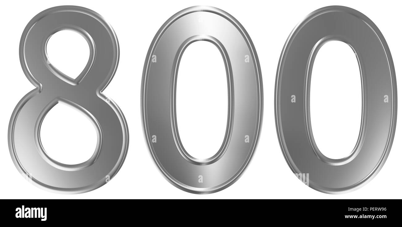 Numeral 800, eight hundred, isolated on white background, 3d render ...