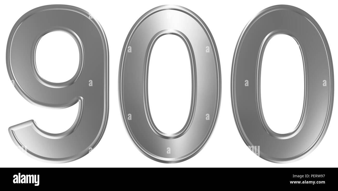 Numeral 900, nine hundred, isolated on white background, 3d render ...