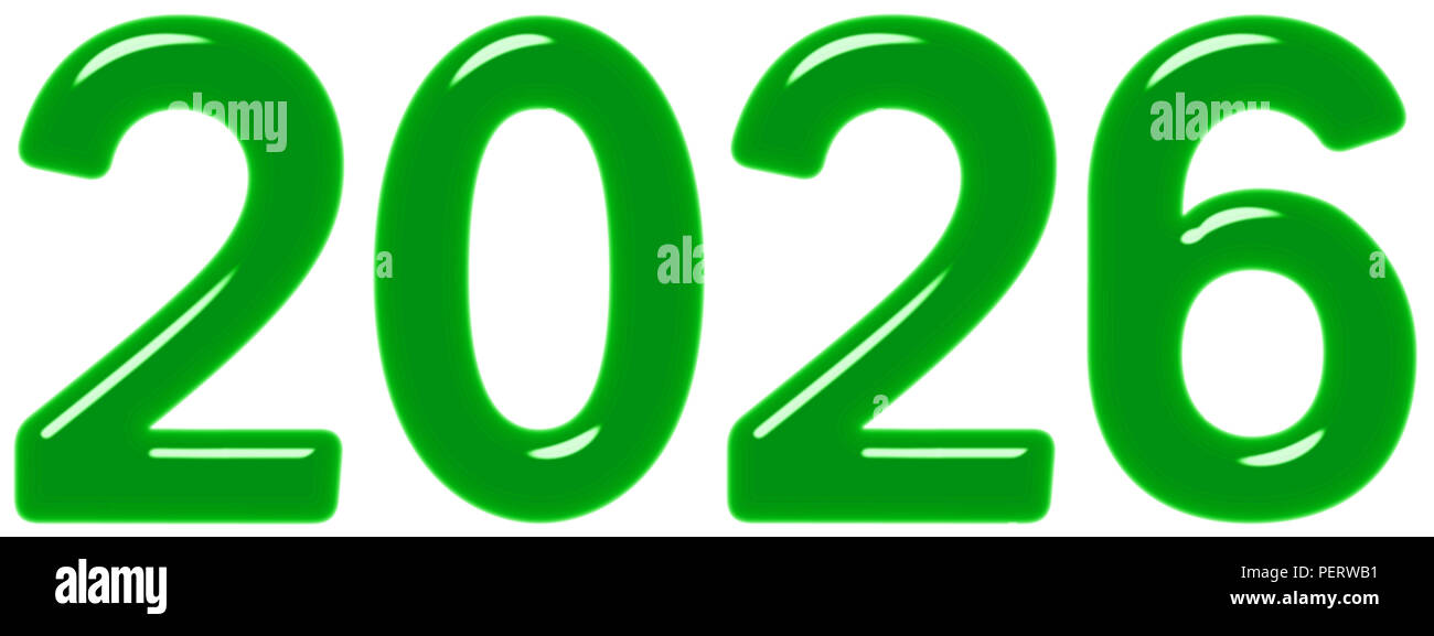 Inscription 2026 from green glass or plastic, isolated on white ...