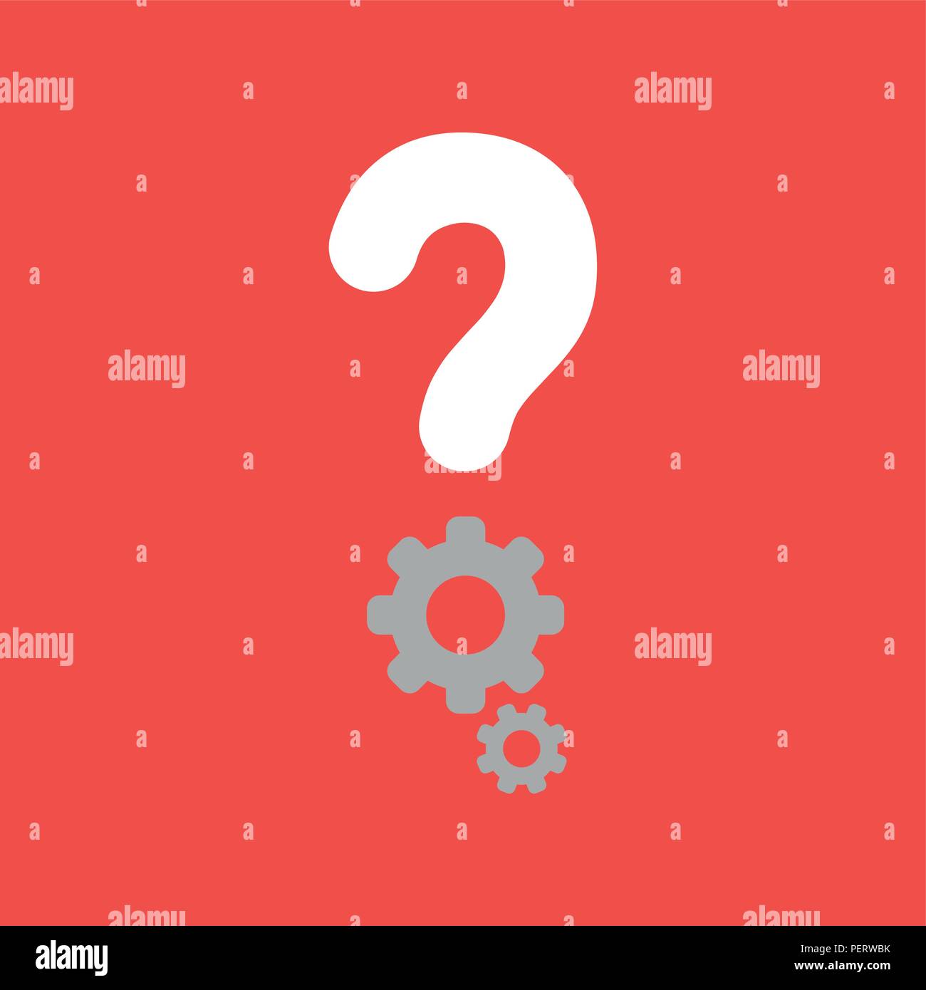 Flat vector icon concept of question mark with gears on red background ...