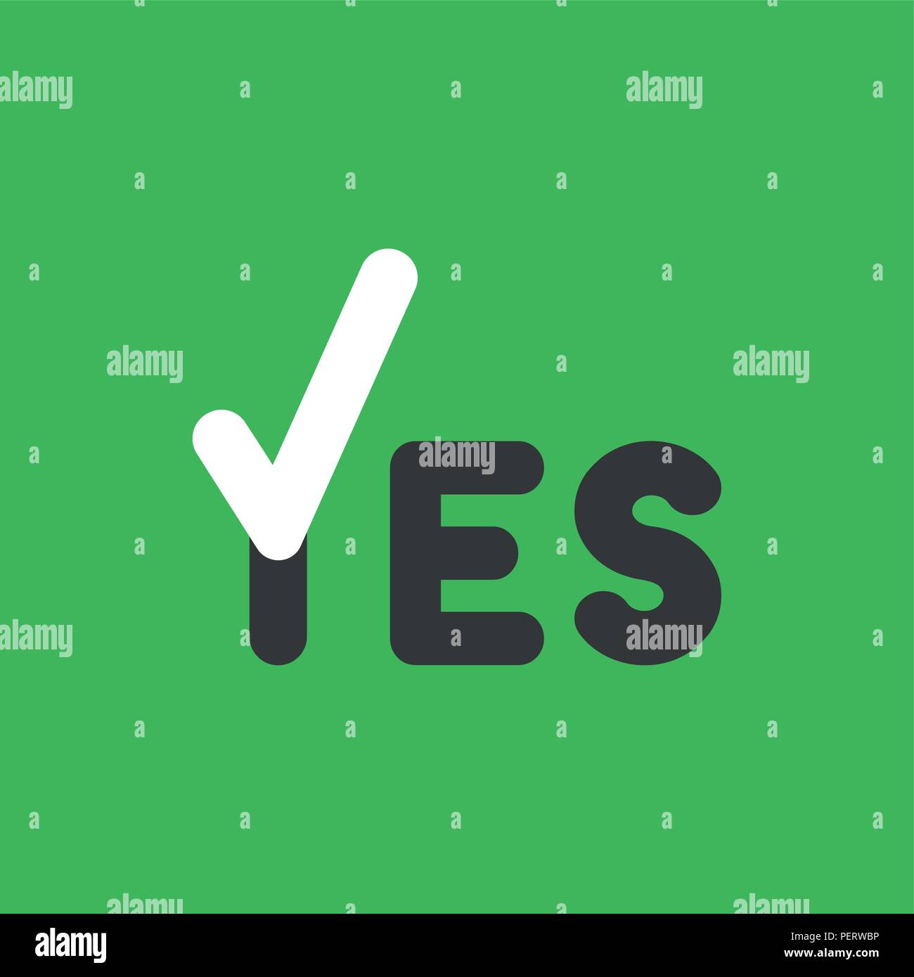 Flat vector icon concept of yes word with check mark on green ...
