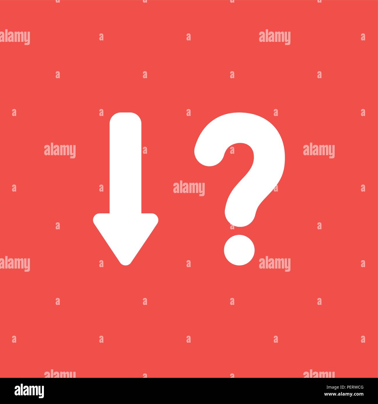Flat vector icon concept of arrow moving down and question mark on red ...