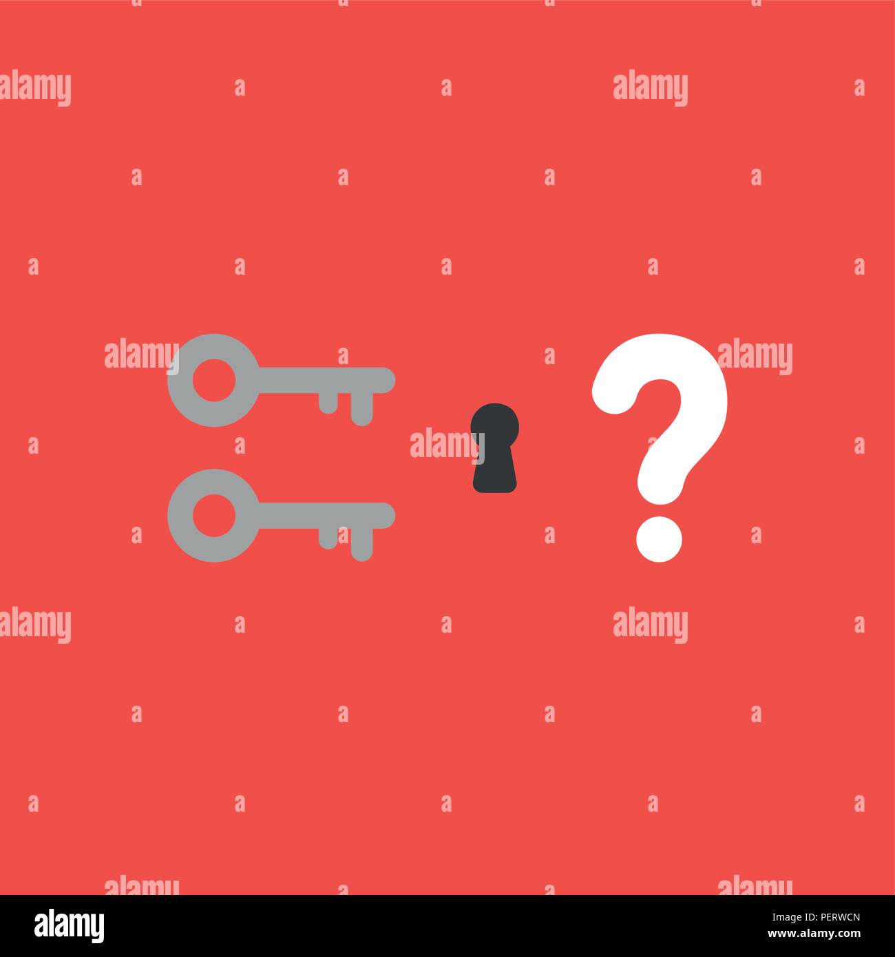 Flat vector icon concept of two keys, keyhole and question mark on red ...