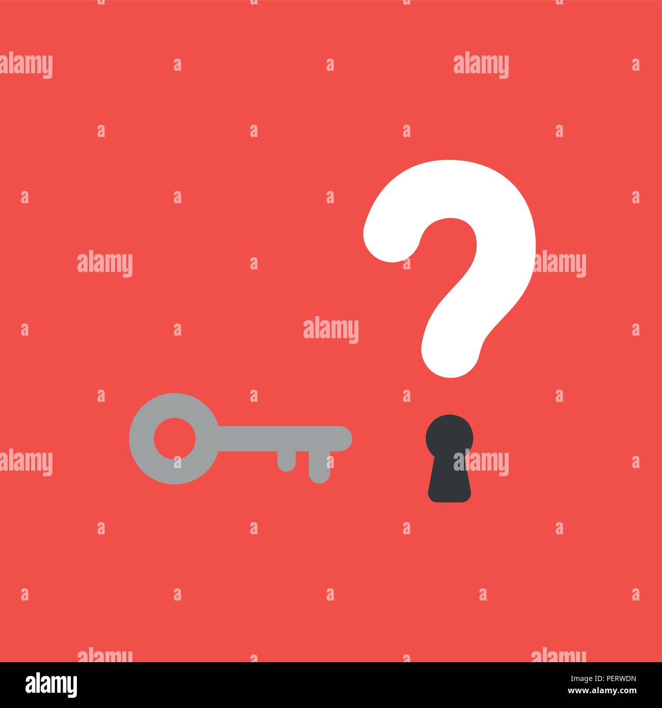 Flat vector icon concept of key and question mark with keyhole on red ...