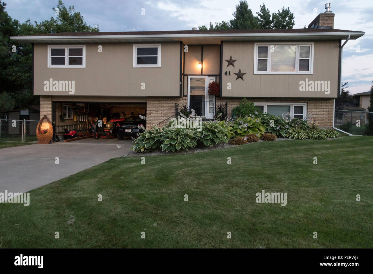 Residential House Exterior in Middle Class Neighborhood, MT, USA Stock ...