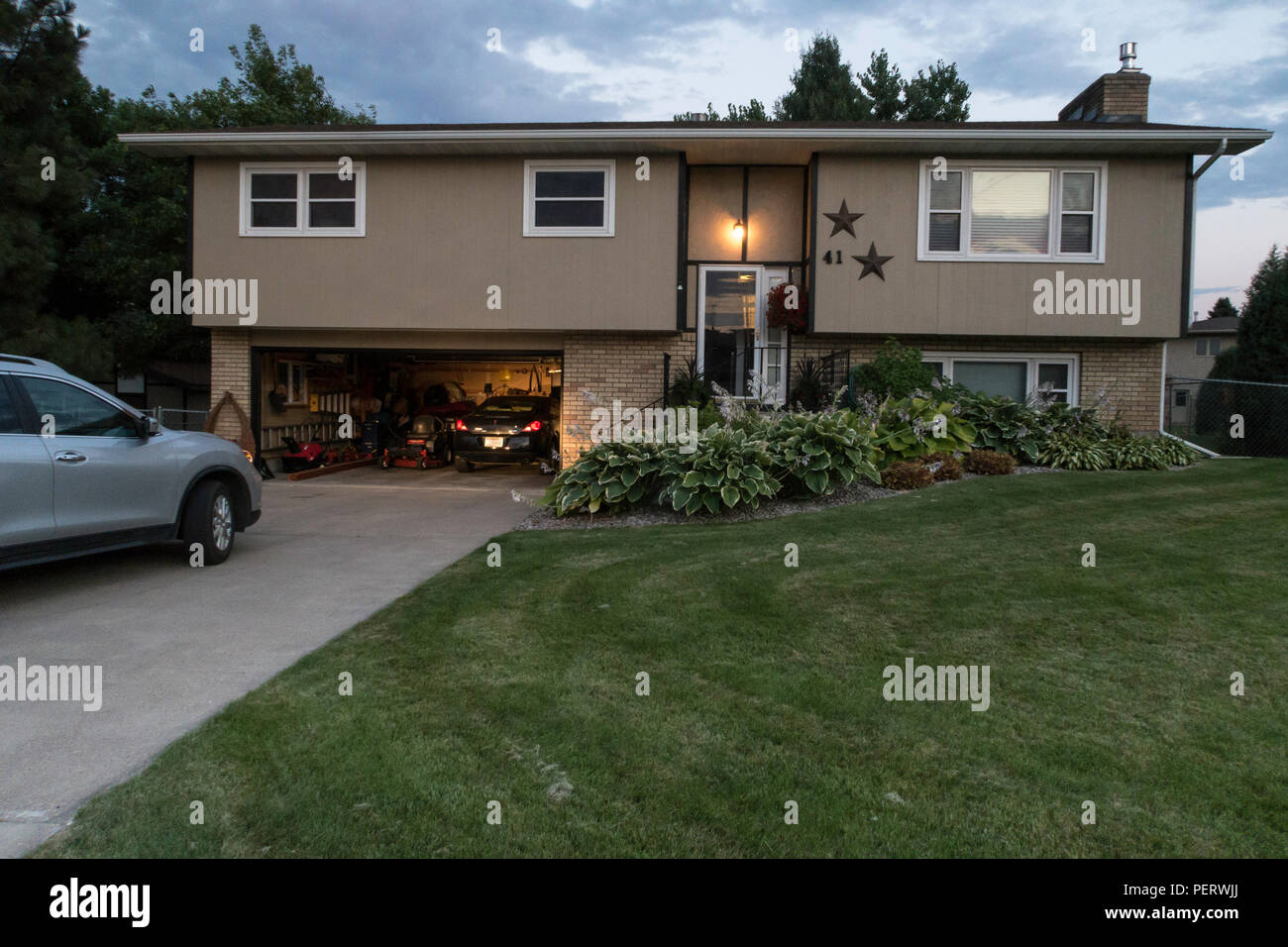 Residential House Exterior in Middle Class Neighborhood, MT, USA Stock ...