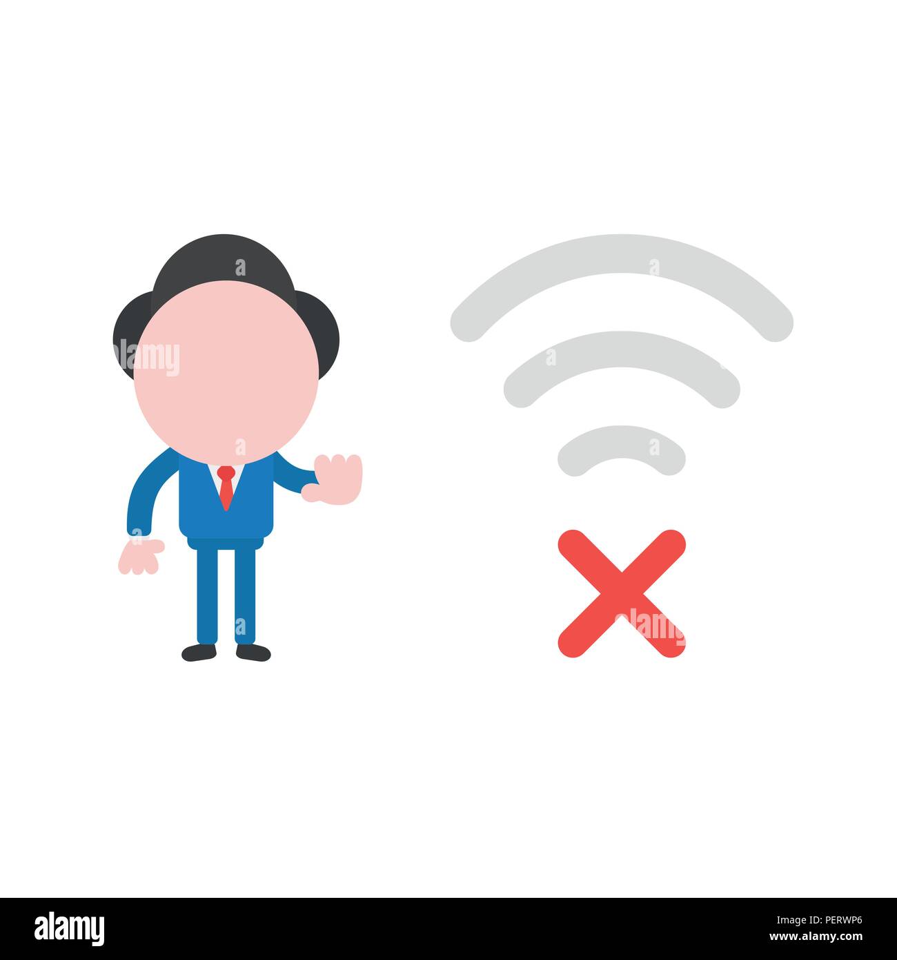 Vector illustration concept of businessman character with gray wireless ...