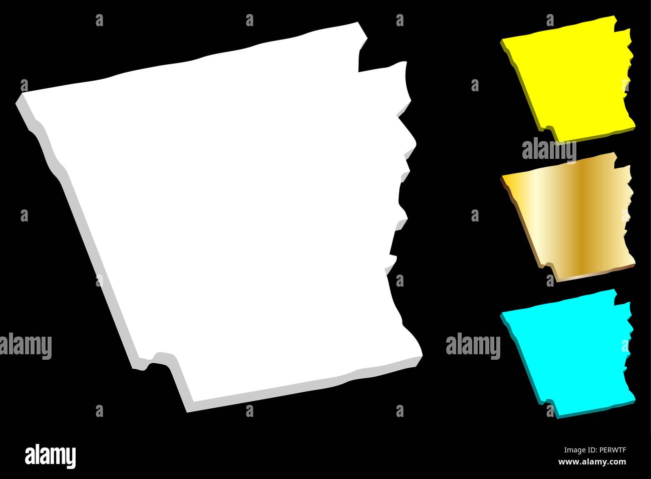 3D map of Arkansas (United States of America) - white, yellow, blue and ...