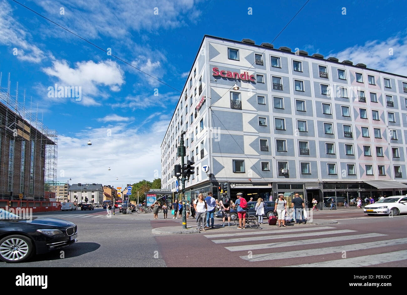 STOCKHOLM, SWEDEN - JULY 11, 2018: Street view with buildings ...