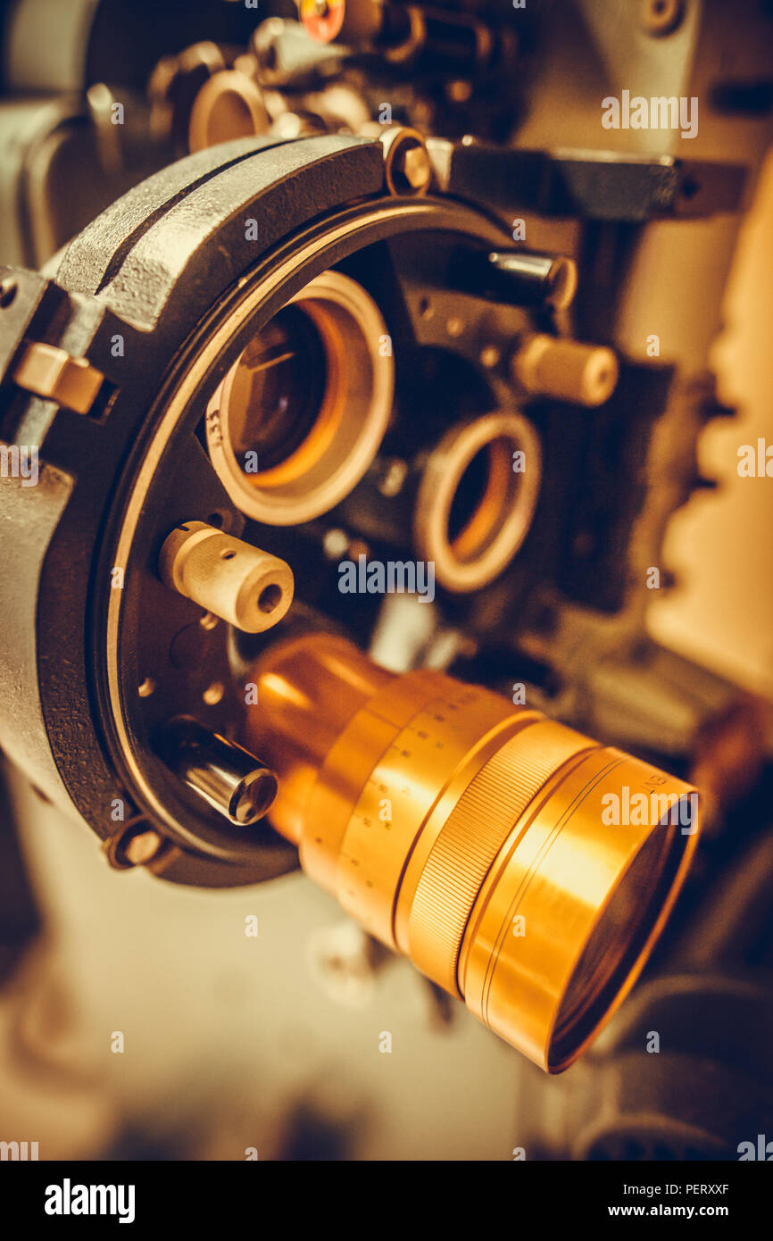 Close up shot of a vintage movie projector in a cinema hall Stock Photo ...