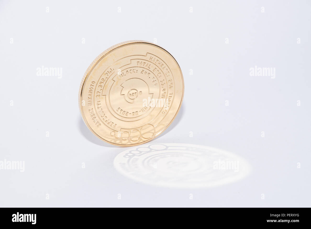 Bitcoin golden physical coin illustration hi-res stock photography and ...