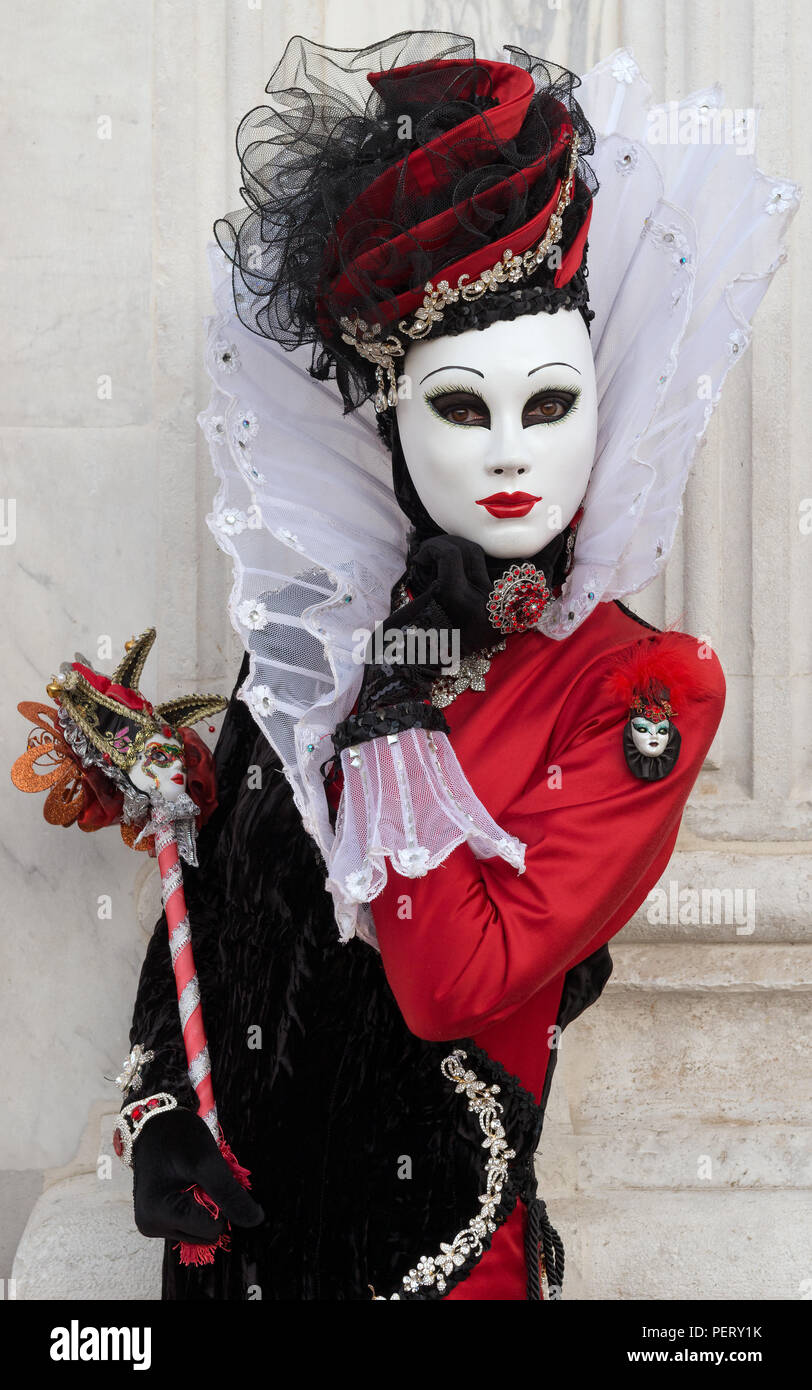 Reveller In Traditional Elaborate Mask And Costume At Venice Carnival (Carnevale di Venezia ...
