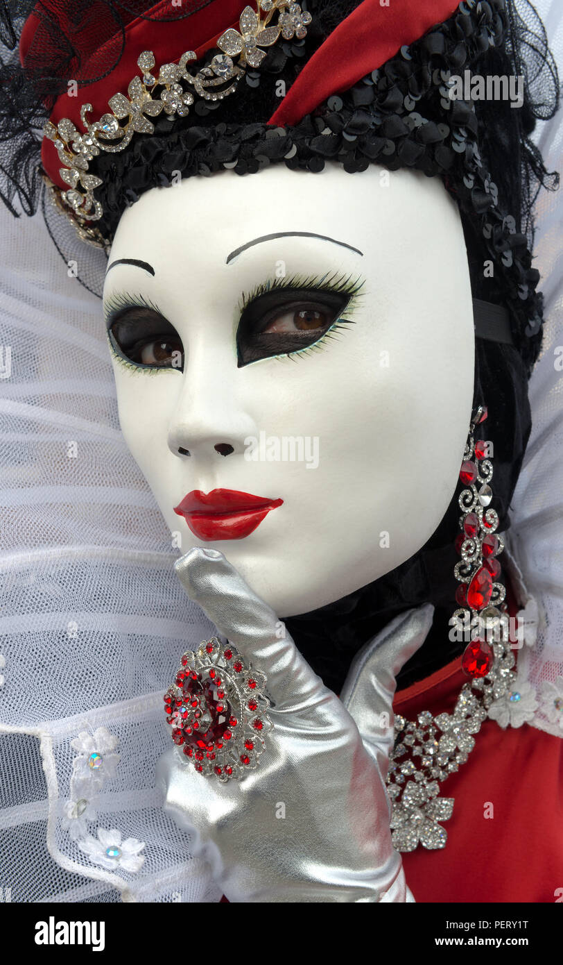 Reveller In Traditional Elaborate Mask And Costume At Venice Carnival ...