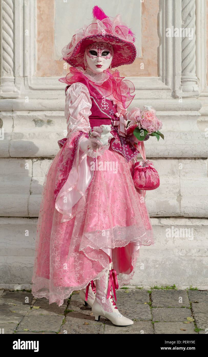 Reveller In Traditional Elaborate Mask And Costume At Venice Carnival ...