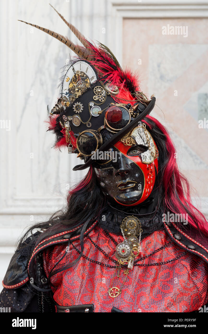 Reveller In Traditional Elaborate Mask And Costume At Venice Carnival ...