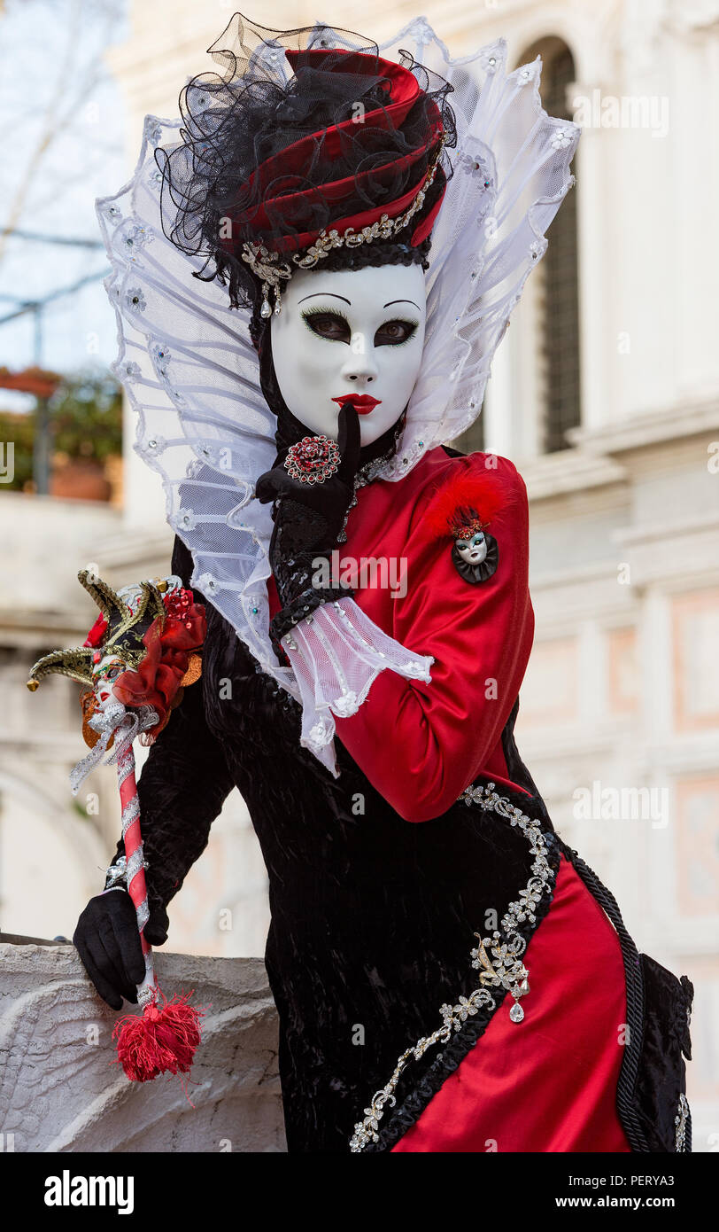 Reveller In Traditional Elaborate Mask And Costume At Venice Carnival ...