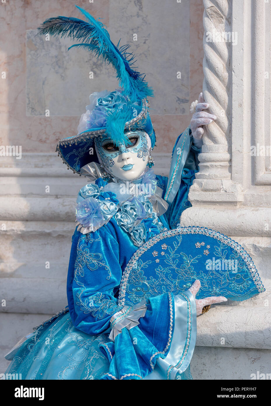 Reveller In Traditional Elaborate Mask And Costume At Venice Carnival (Carnevale di Venezia ...
