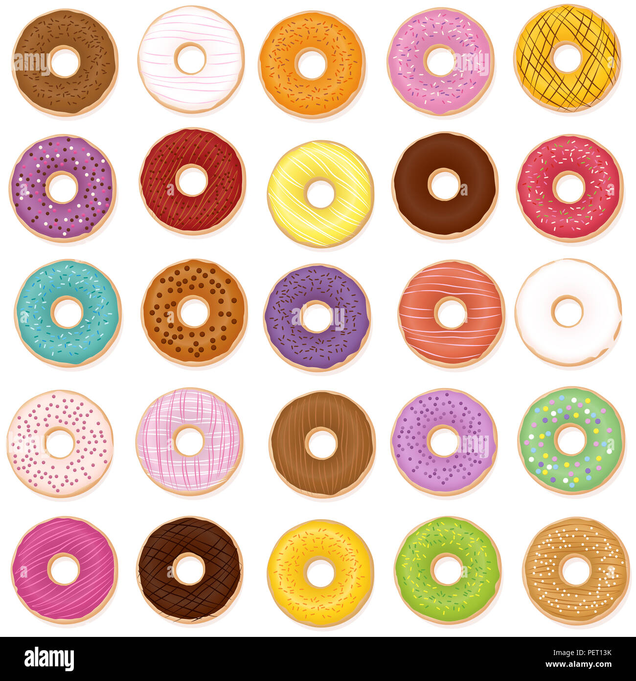 Donut varieties. Twenty-five different donuts with individual tastes ...
