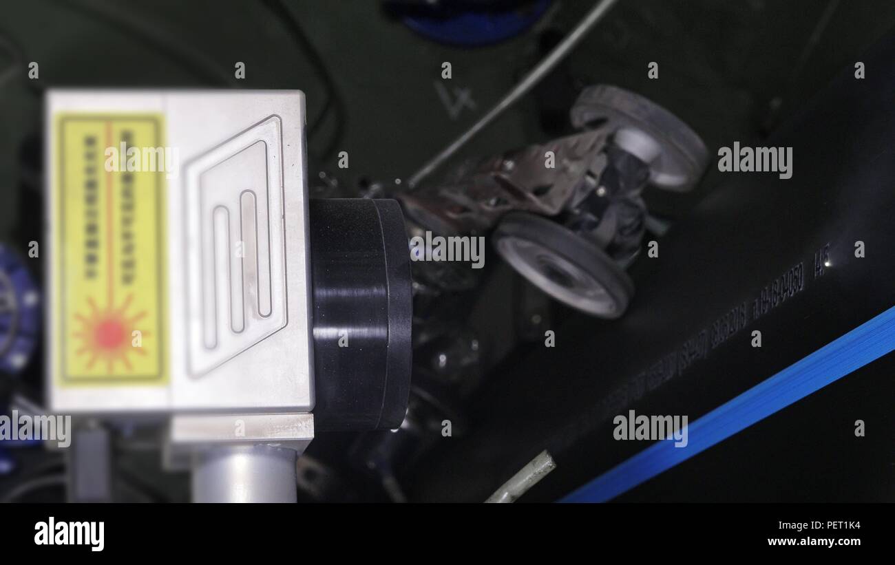 Laser Marking Machine Engraving. Manufacture of plastic water pipes ...