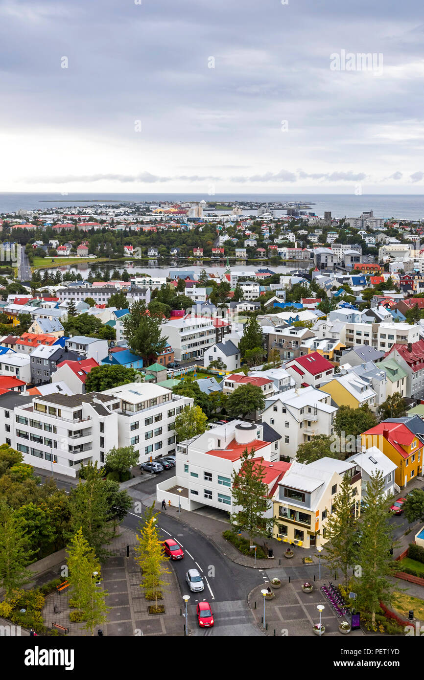 Picturesque aerial view of Reykjavik city center, Iceland. View from ...