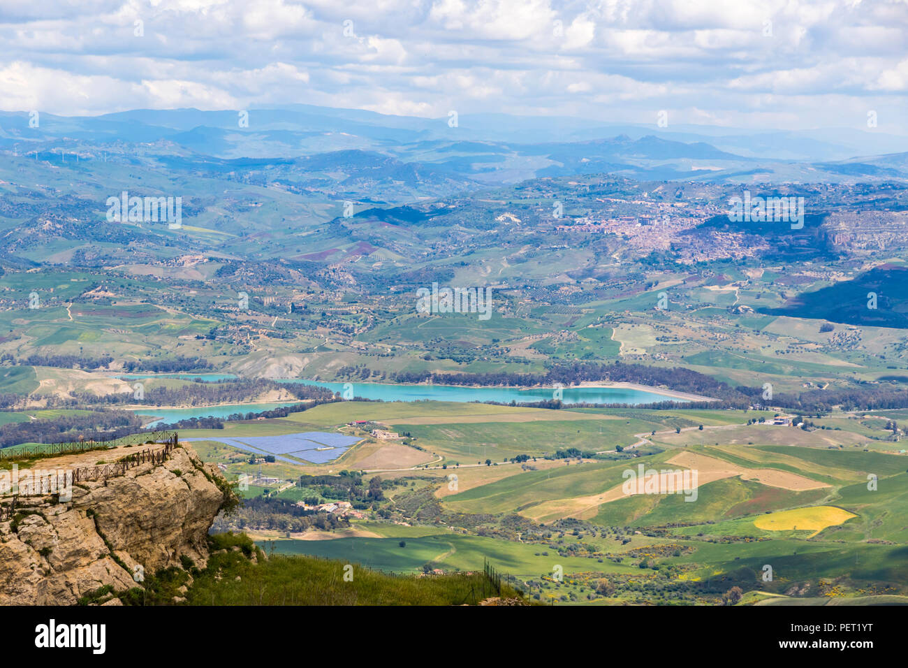 Picturesque green hilly valley near Enna city, central Sicily, Italy ...