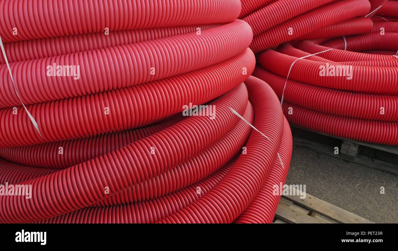 Warehouse of finished plastic pipes industrial outdoors storage site ...