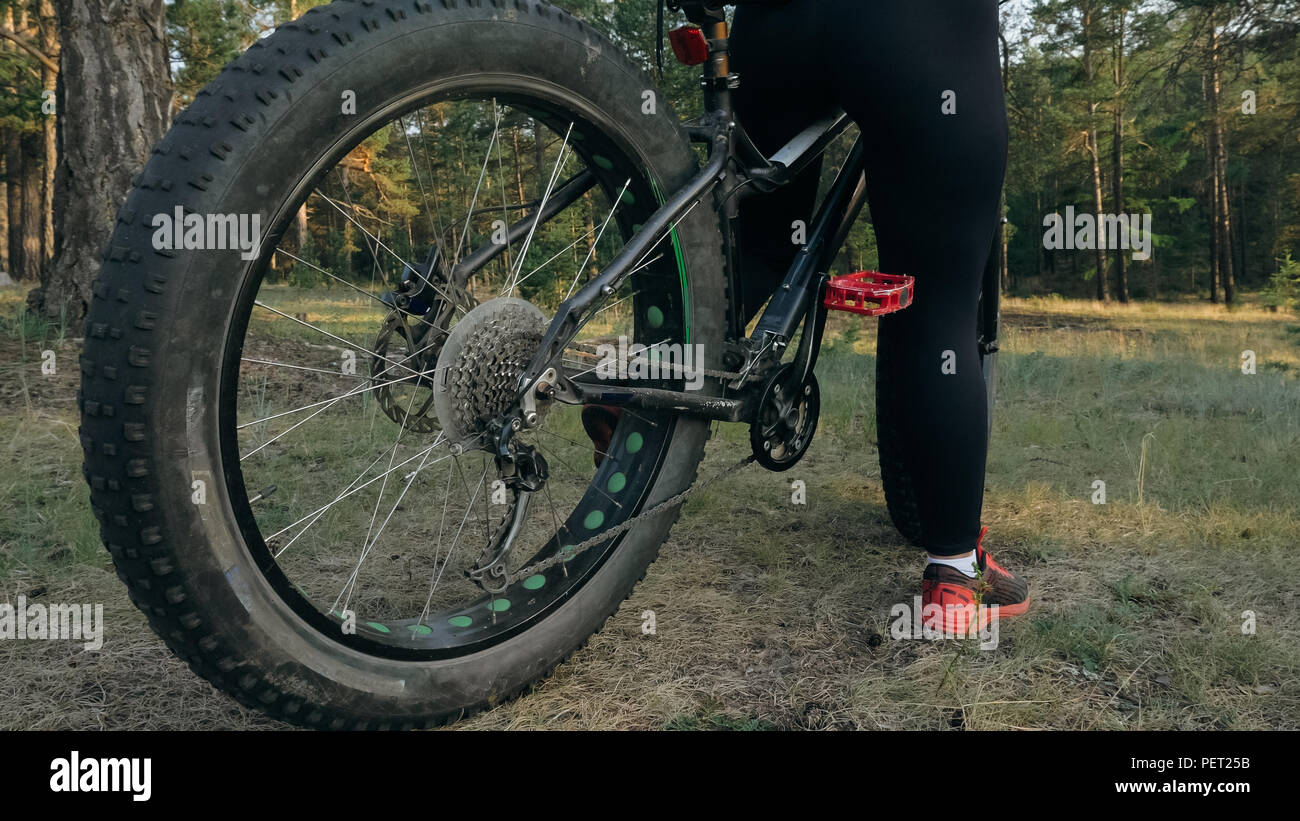 Fat bike also called fatbike or fat-tire bike in summer riding in the ...