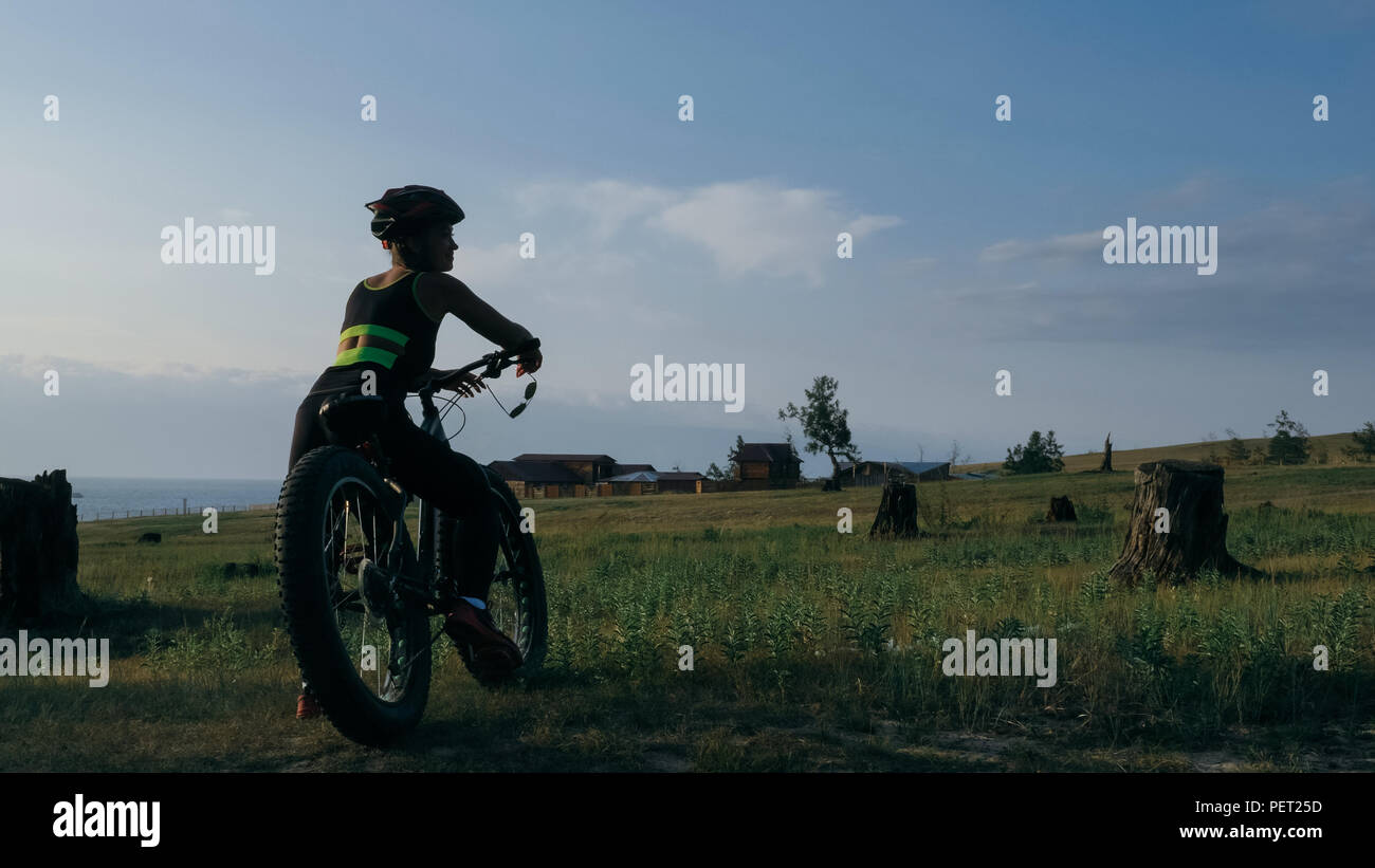 Fat bike also called fatbike or fat-tire bike in summer riding in the ...