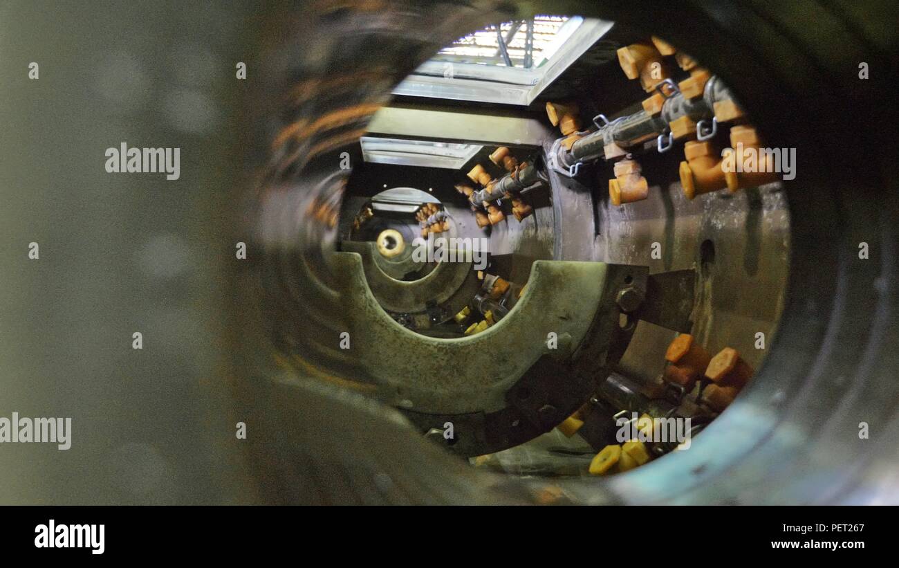 Pipes manufacturing production line. Manufacture of plastic water pipes ...