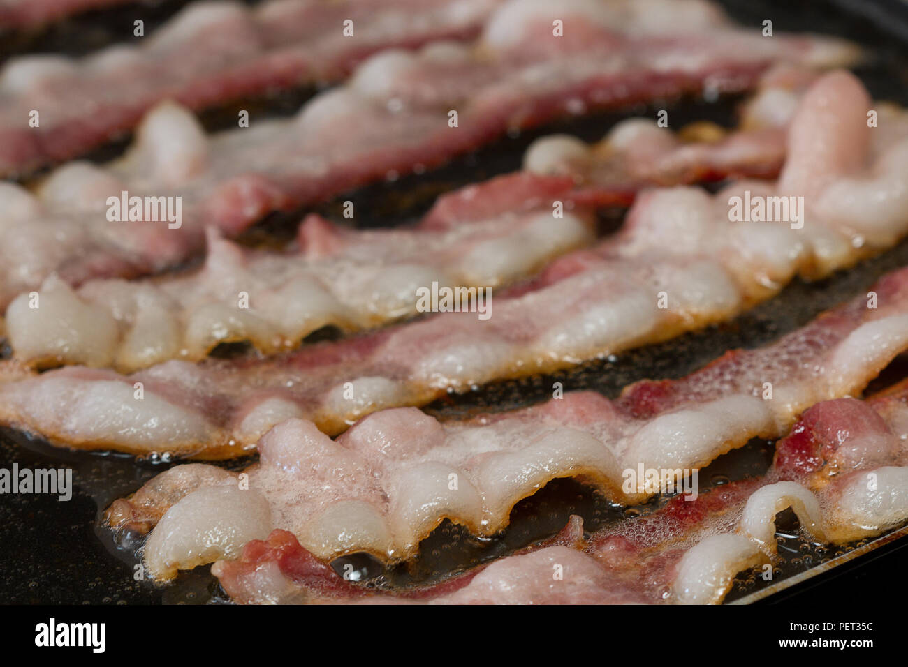 Bacon frying on a griddle Stock Photo - Alamy