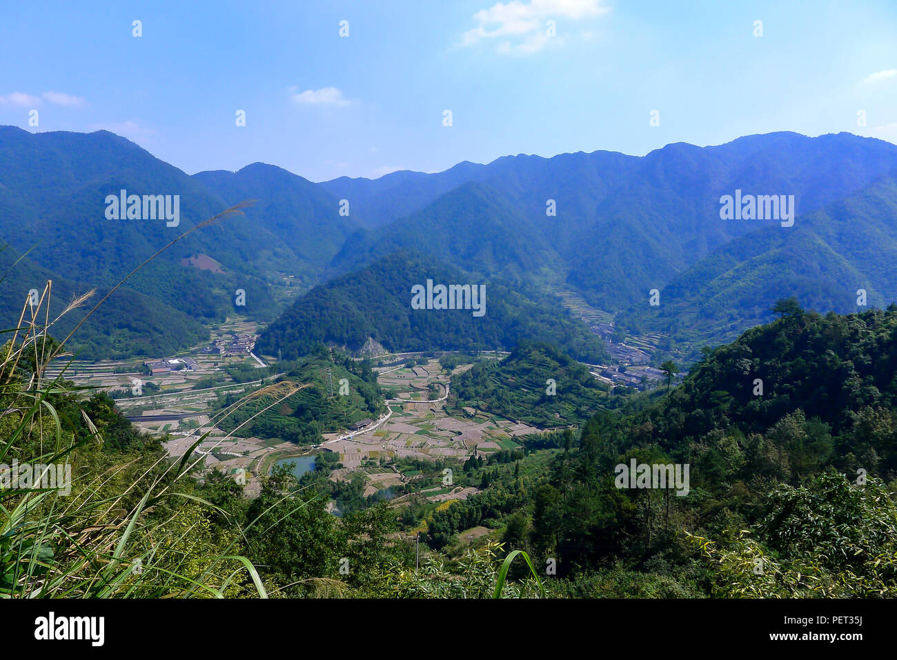 A stretch of mountains and villages Stock Photo - Alamy