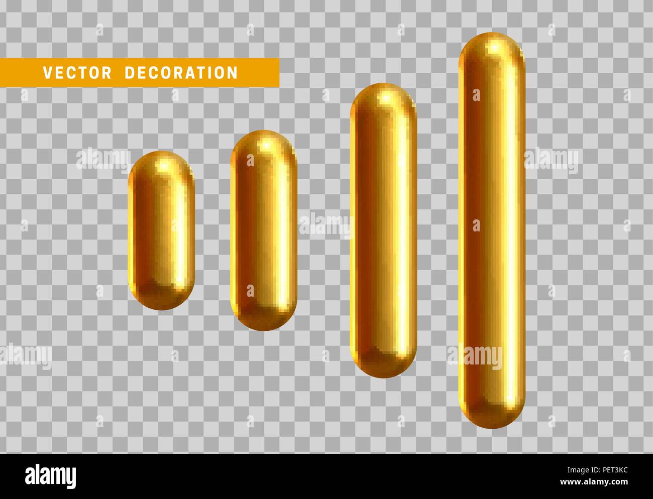 Set 3d shape isolated golden capsule on transparent background Stock ...