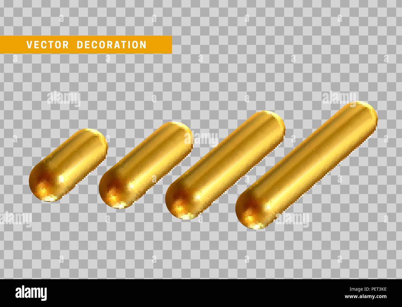 Set 3d shape isolated golden capsule on transparent background Stock ...