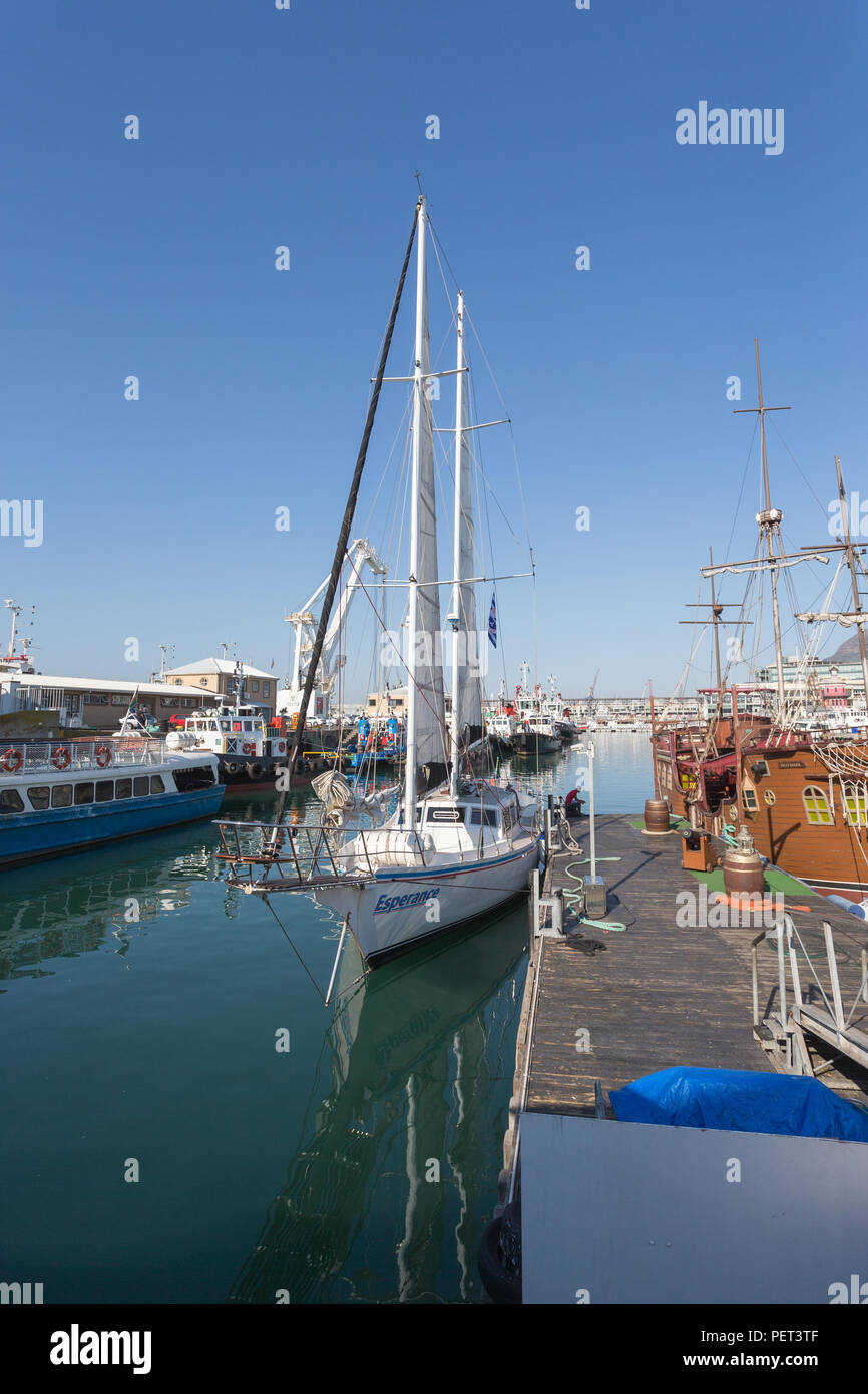 charter yacht moored at a jetty at the V&A Waterfront, Cape Town, South ...