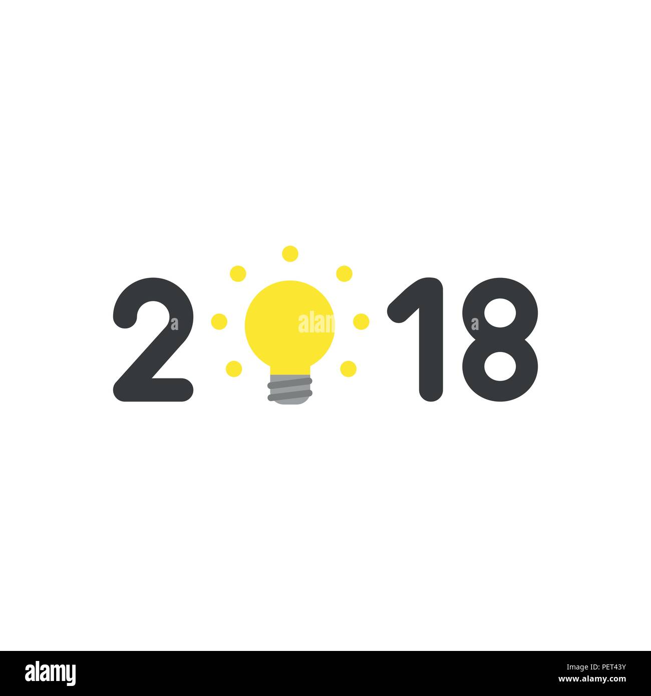 Vector illustration concept of year of 2018 with yellow glowing light ...