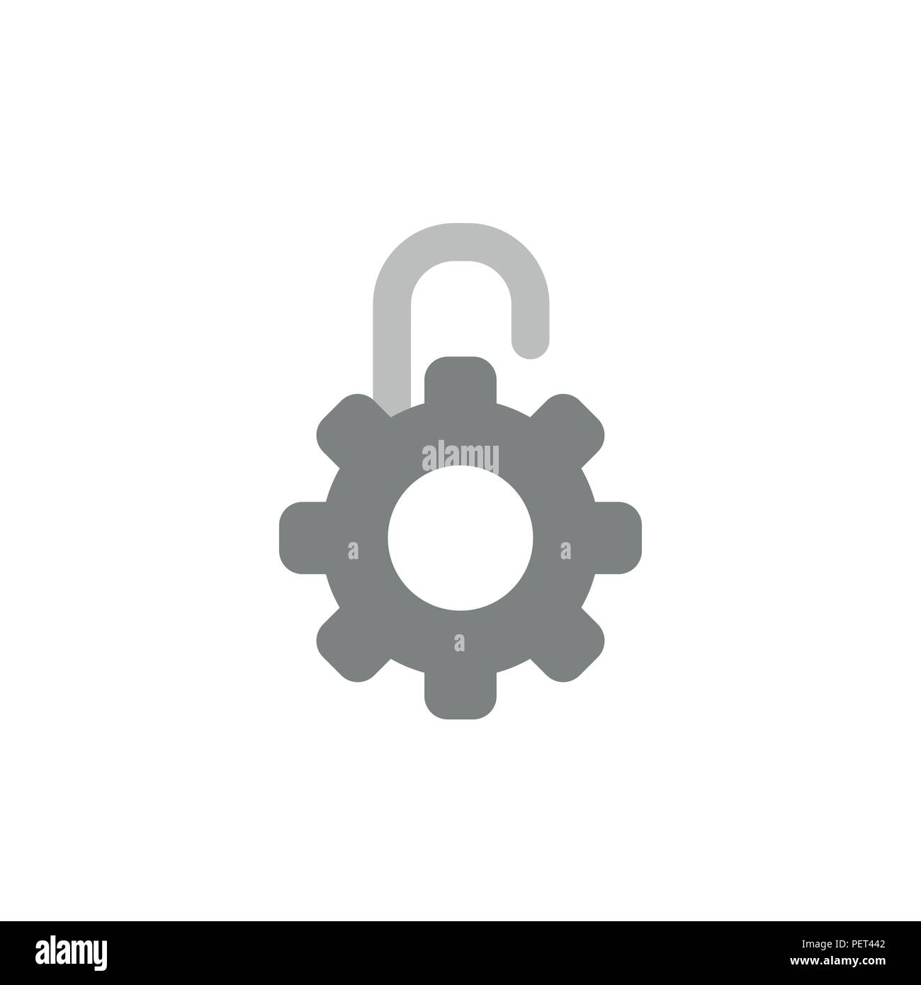 Vector illustration concept of grey gear shaped open padlock icon Stock ...