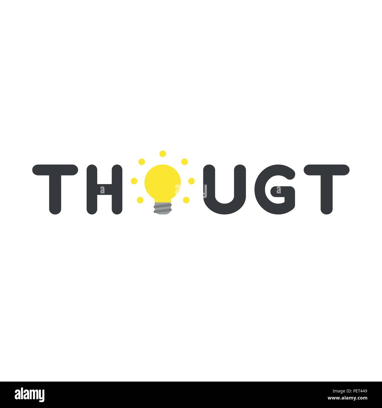 Vector illustration concept of thought word with yellow glowing light ...