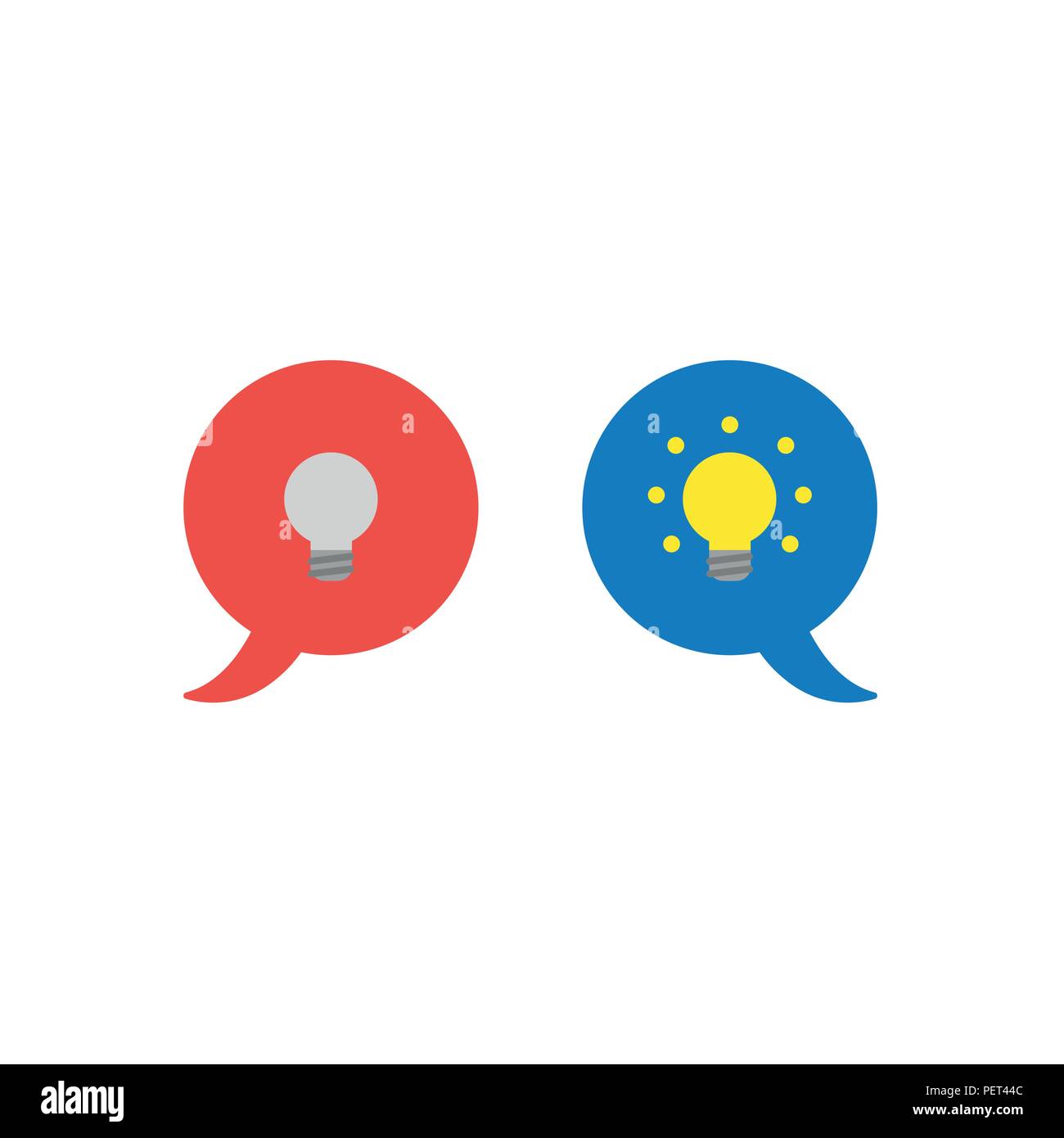 Vector illustration concept of two speech bubbles with grey and glowing light bulbs Stock Vector ...