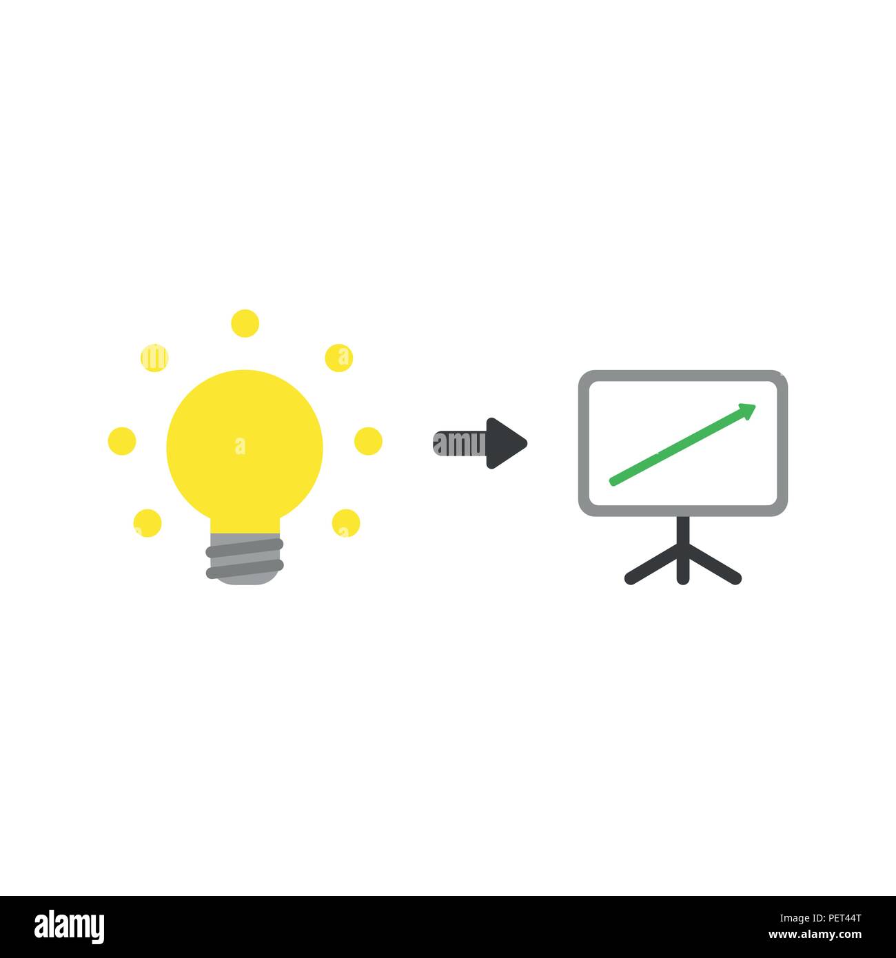 Vector illustration concept of yellow glowing light bulb icon with ...