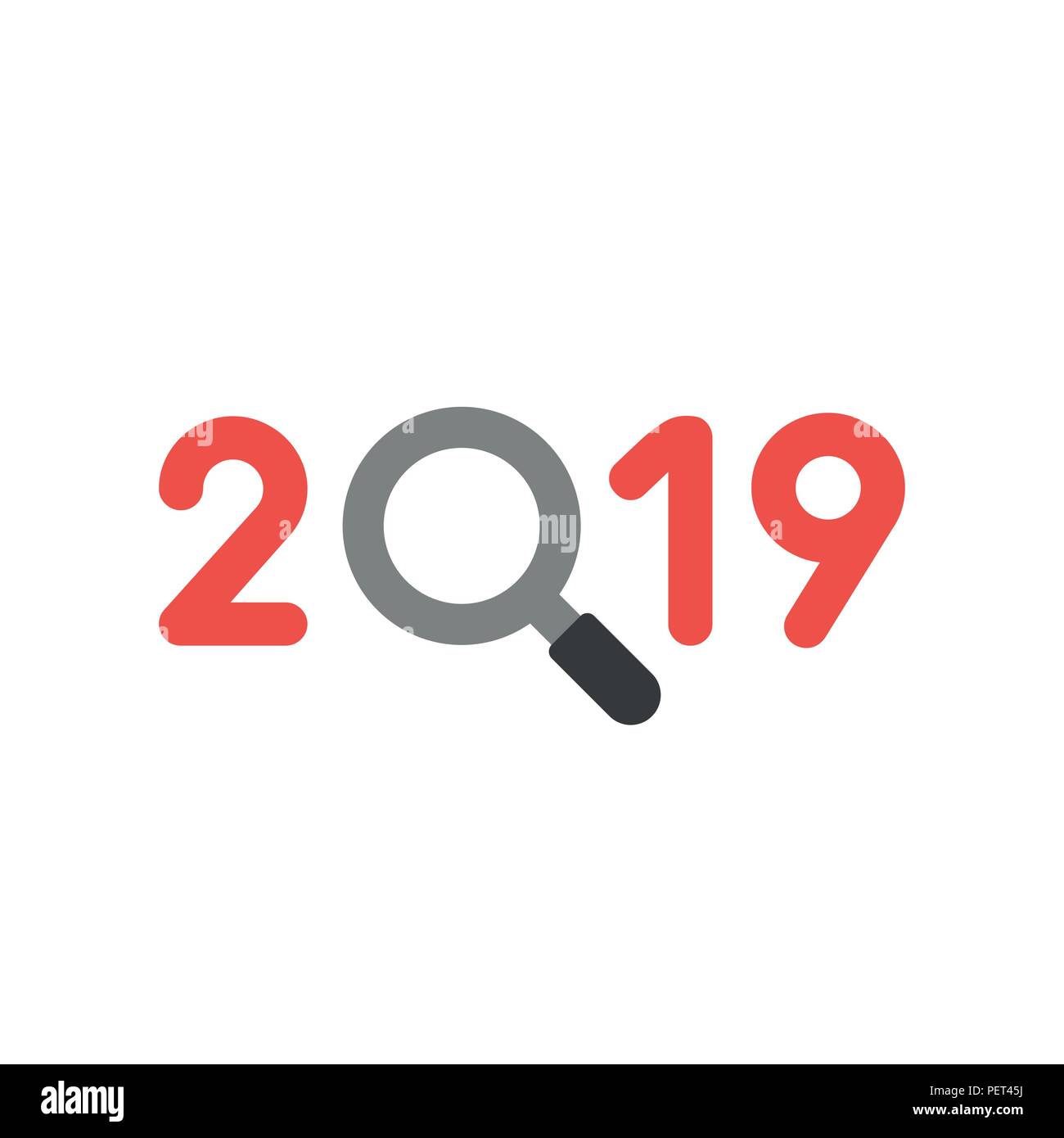 Vector illustration concept of year of 2018 with magnifying glass icon ...