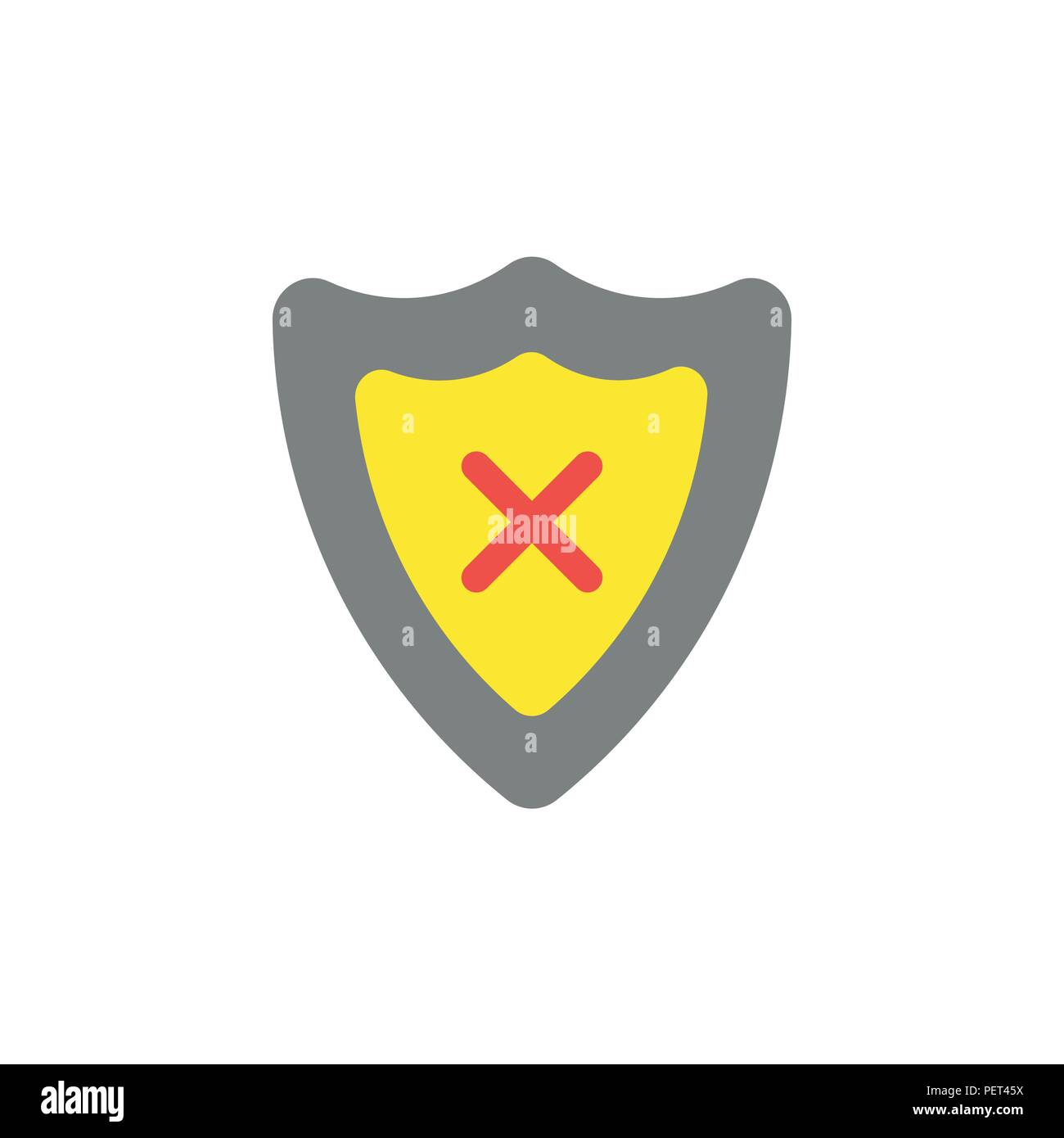 Vector illustration concept of yellow and grey shield guard with red x ...