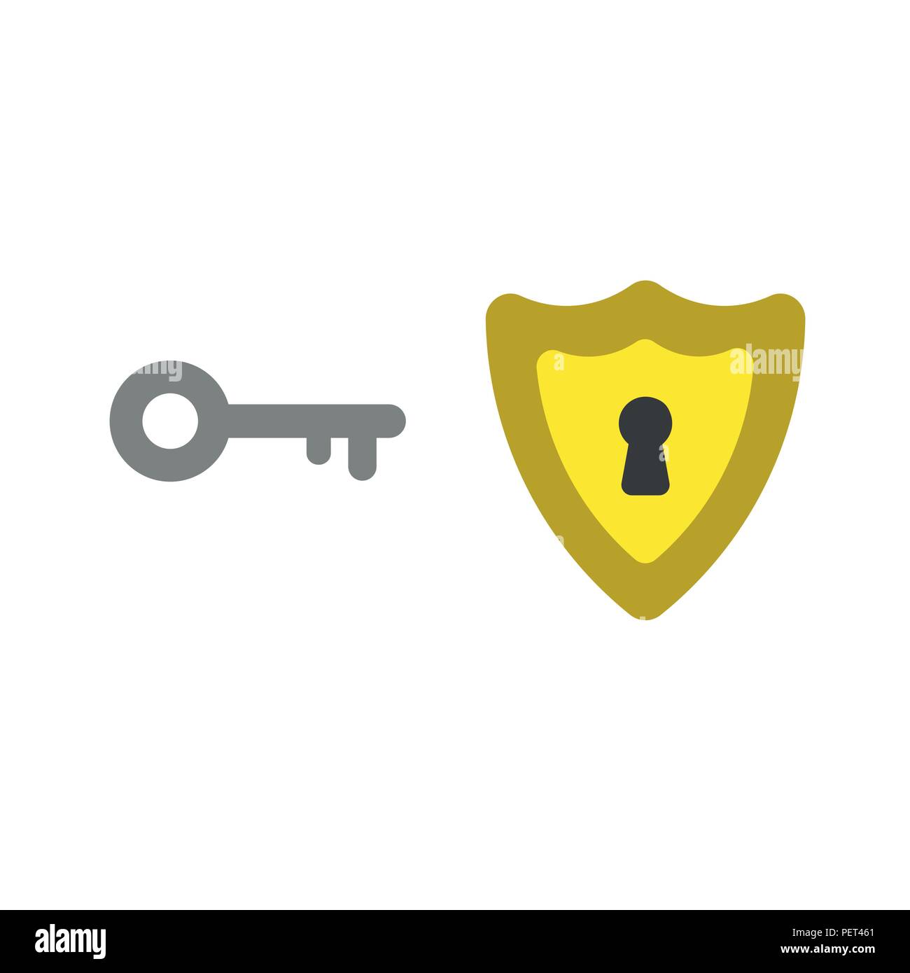 Vector illustration concept of keyhole inside shield guard with key ...