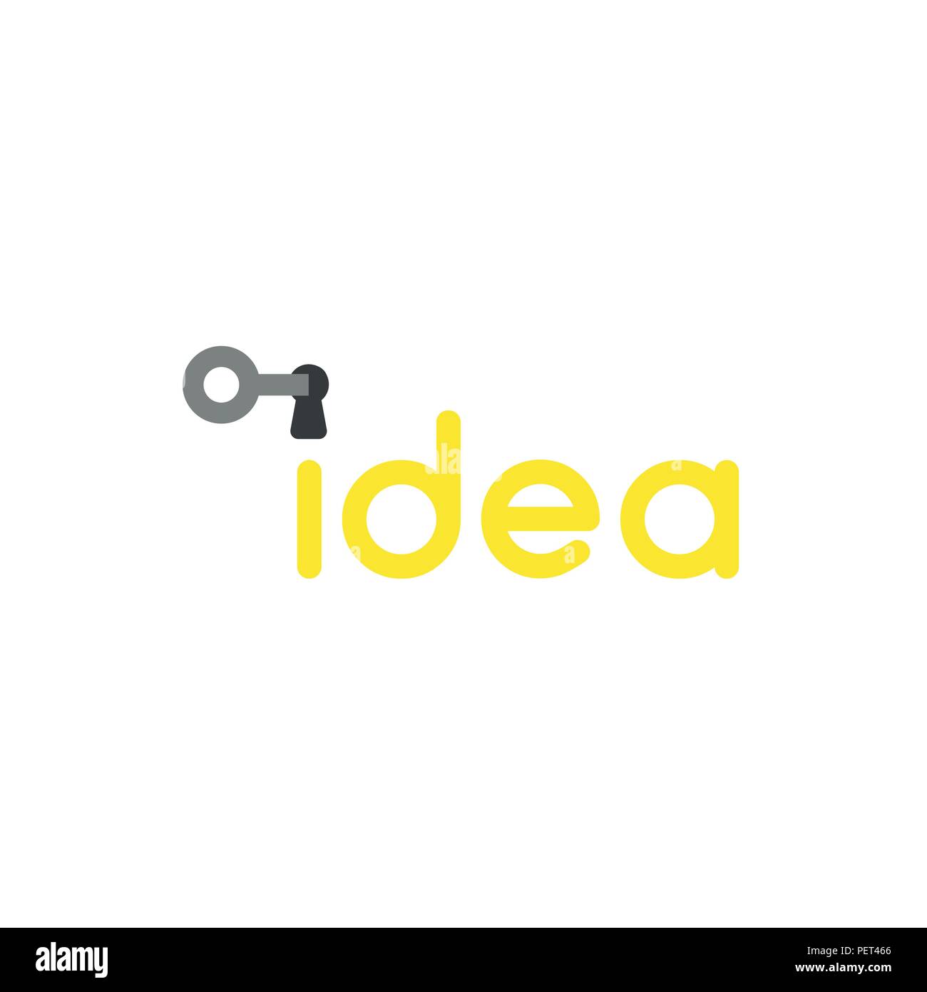 Vector illustration concept of yellow idea word with keyhole and key ...