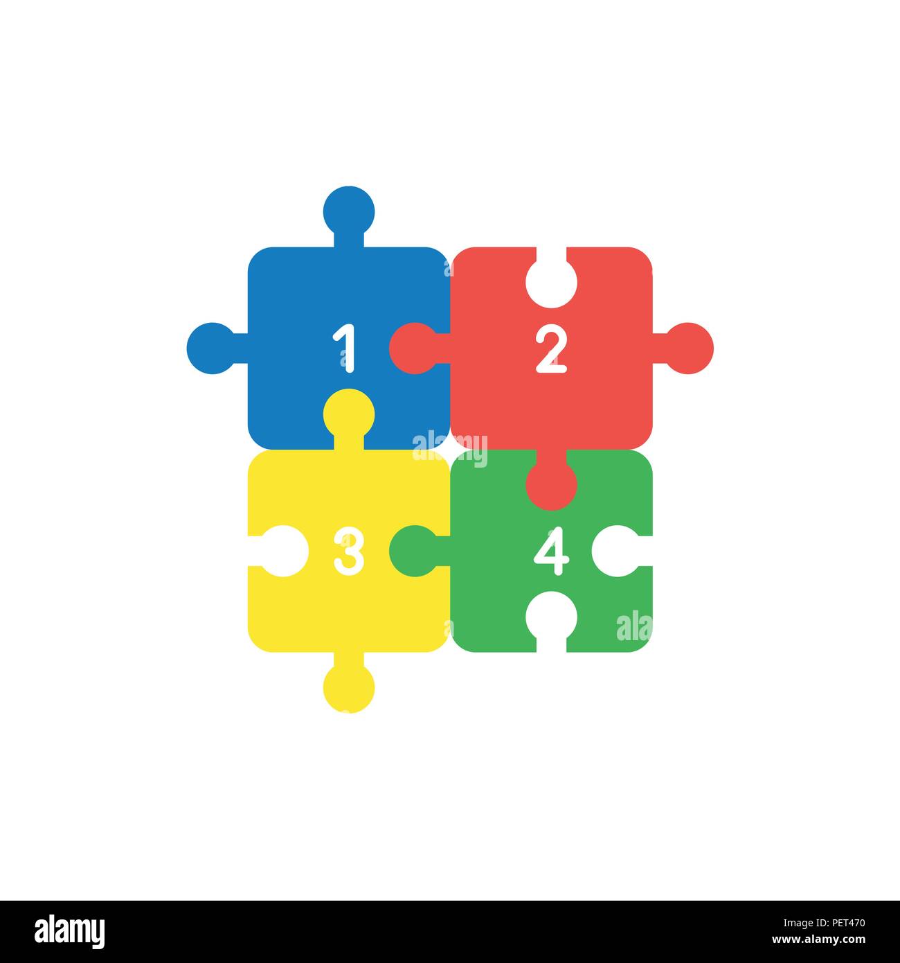 Vector illustration concept of four puzzle jigsaw pieces connected ...