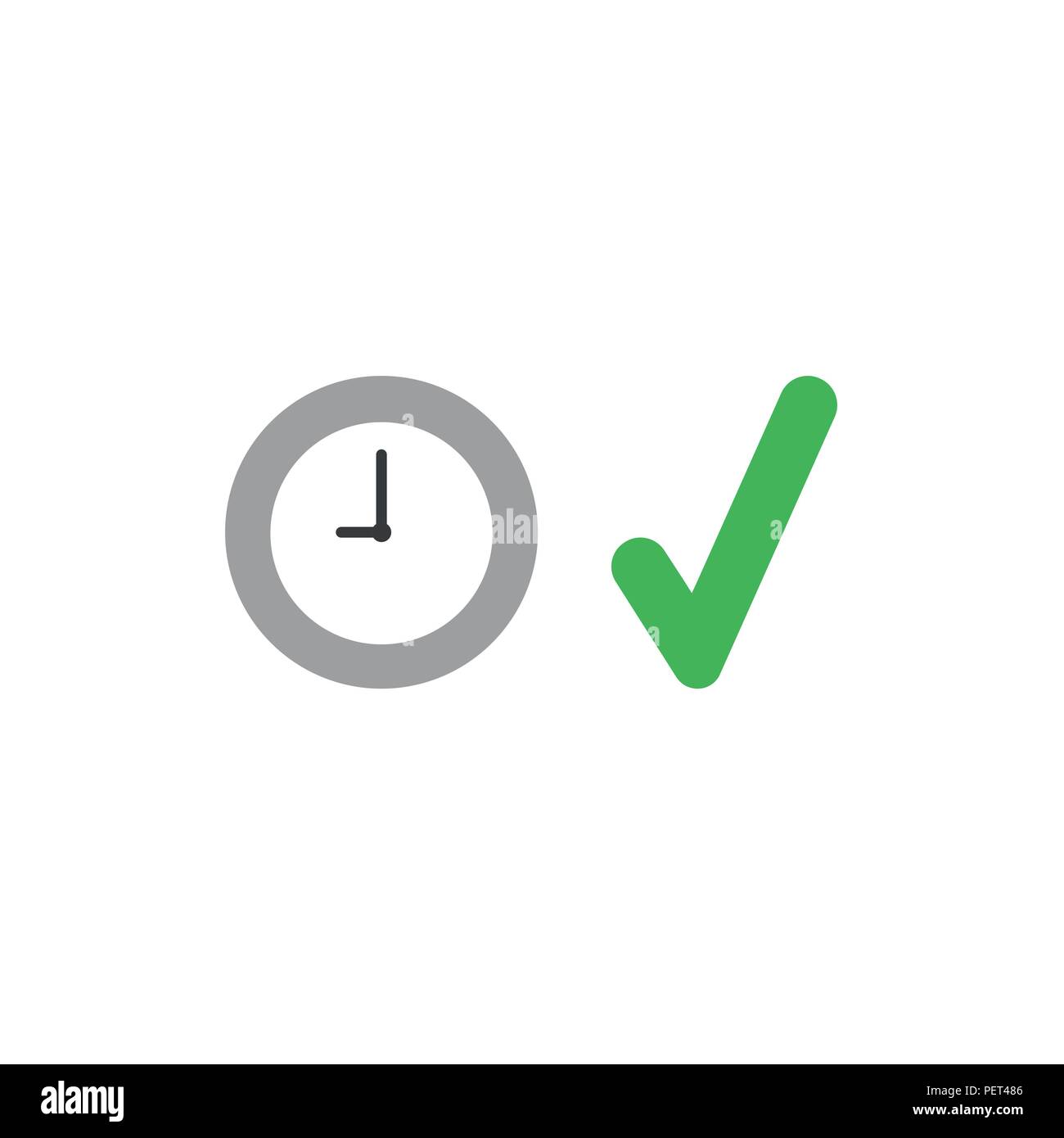 Vector illustration concept of grey clock time with green check mark ...